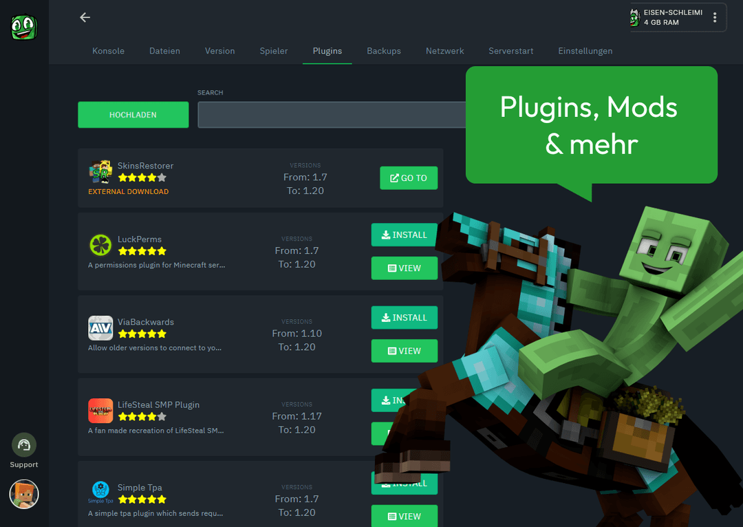 GGDE Hosting - Dein Minecraft Server mit 20.000+ Mods, Plugins, Cross-Play und vielem mehr